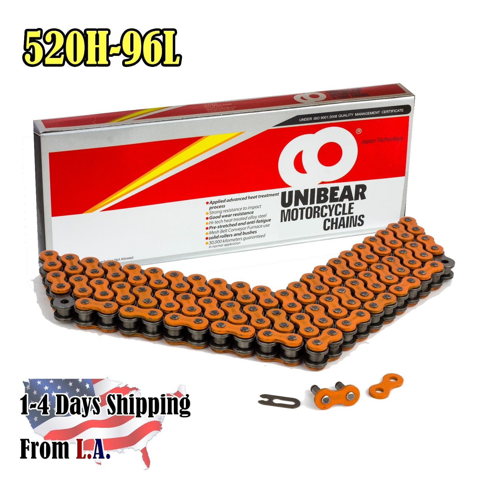 520 Orange Heavy Duty Motorcycle Chain 96 Links with 1 Connecting Link ...