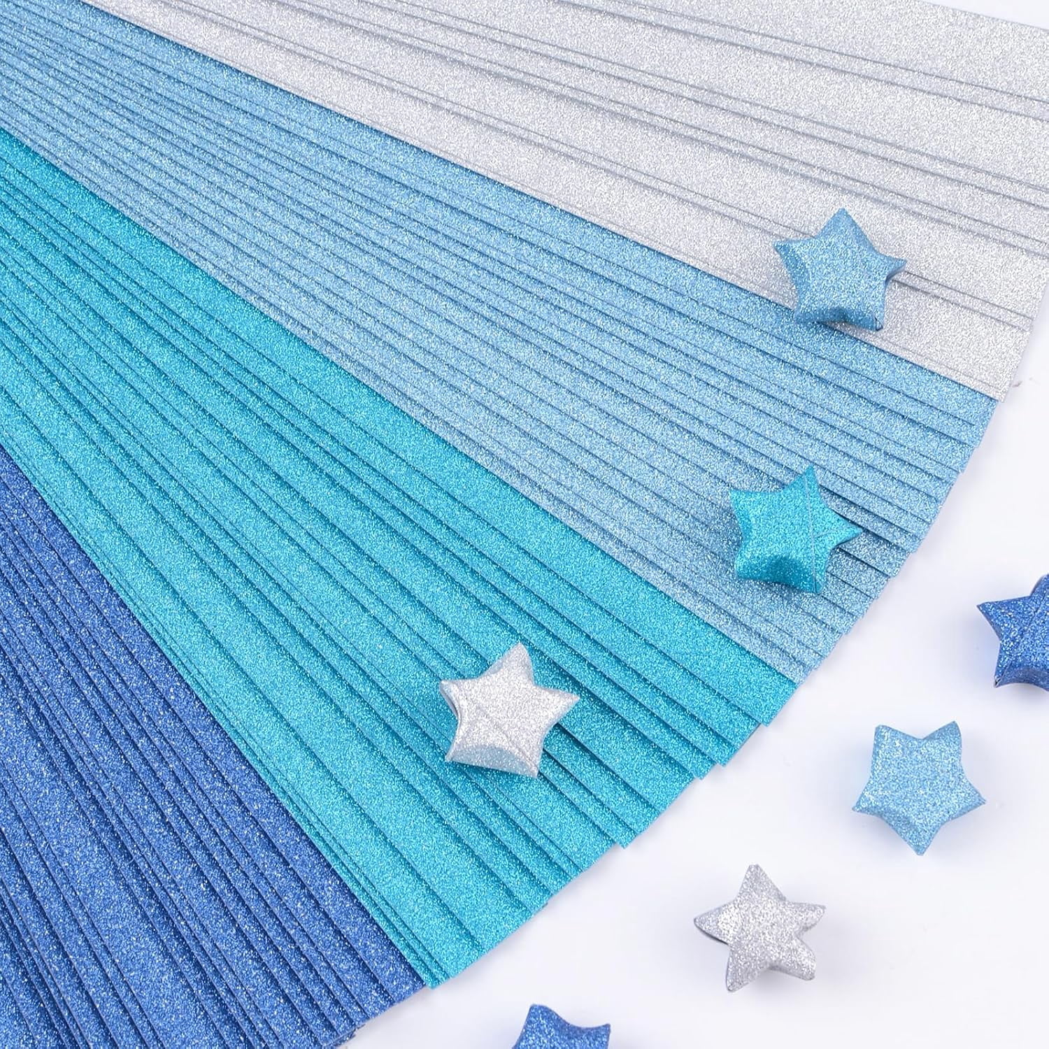 520 PCS Star Paper Strips, Gradient Blue Glitter Star Origami Paper ...