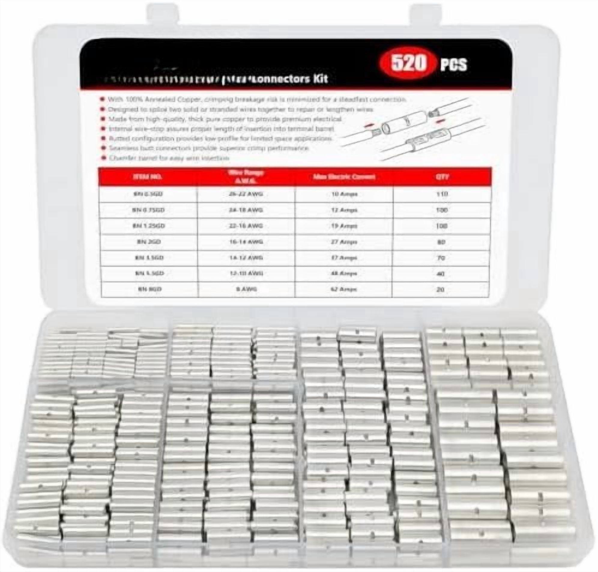 520 count Non Insulated Connectors Kit,26-8 Gauge Splice Connector ...
