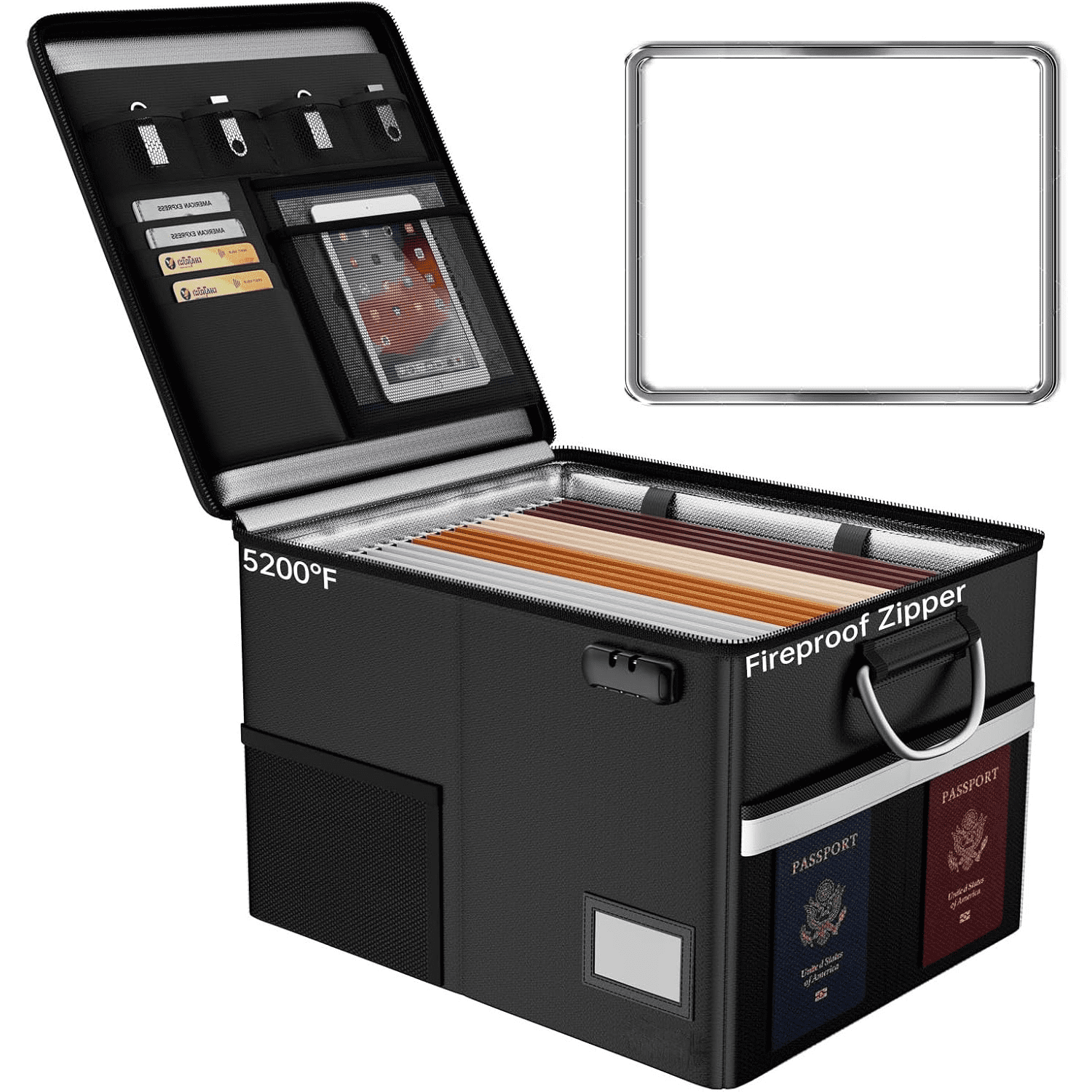5200℉ Fireproof Document Box with Lock, Waterproof File Organizer with ...