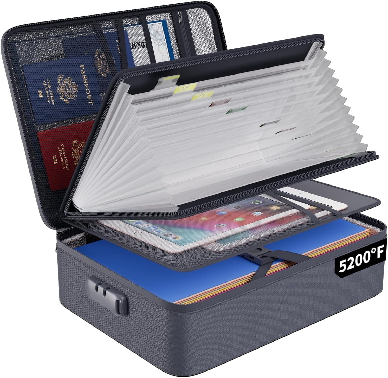 5200? Fireproof File Organizer Bag with 13 Pocket Accordion File Folder ...