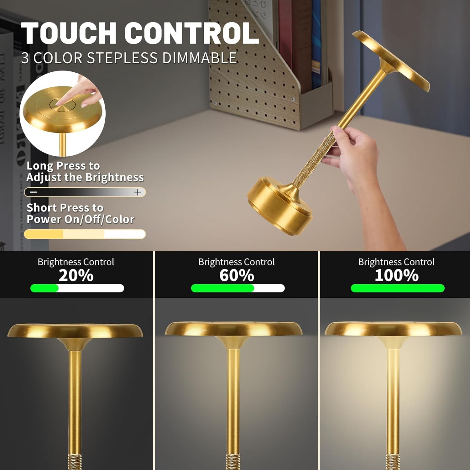 5200mAh Rechargeable Cordless LED Table Lamps Touch Sensor Light, 3 ...