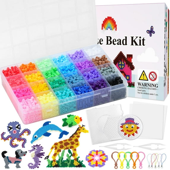 5200pcs 5mm Melting Beads Craft Kit for , 24 Colors Fuse Beads Set with Pegboards, Ironing Paper ...