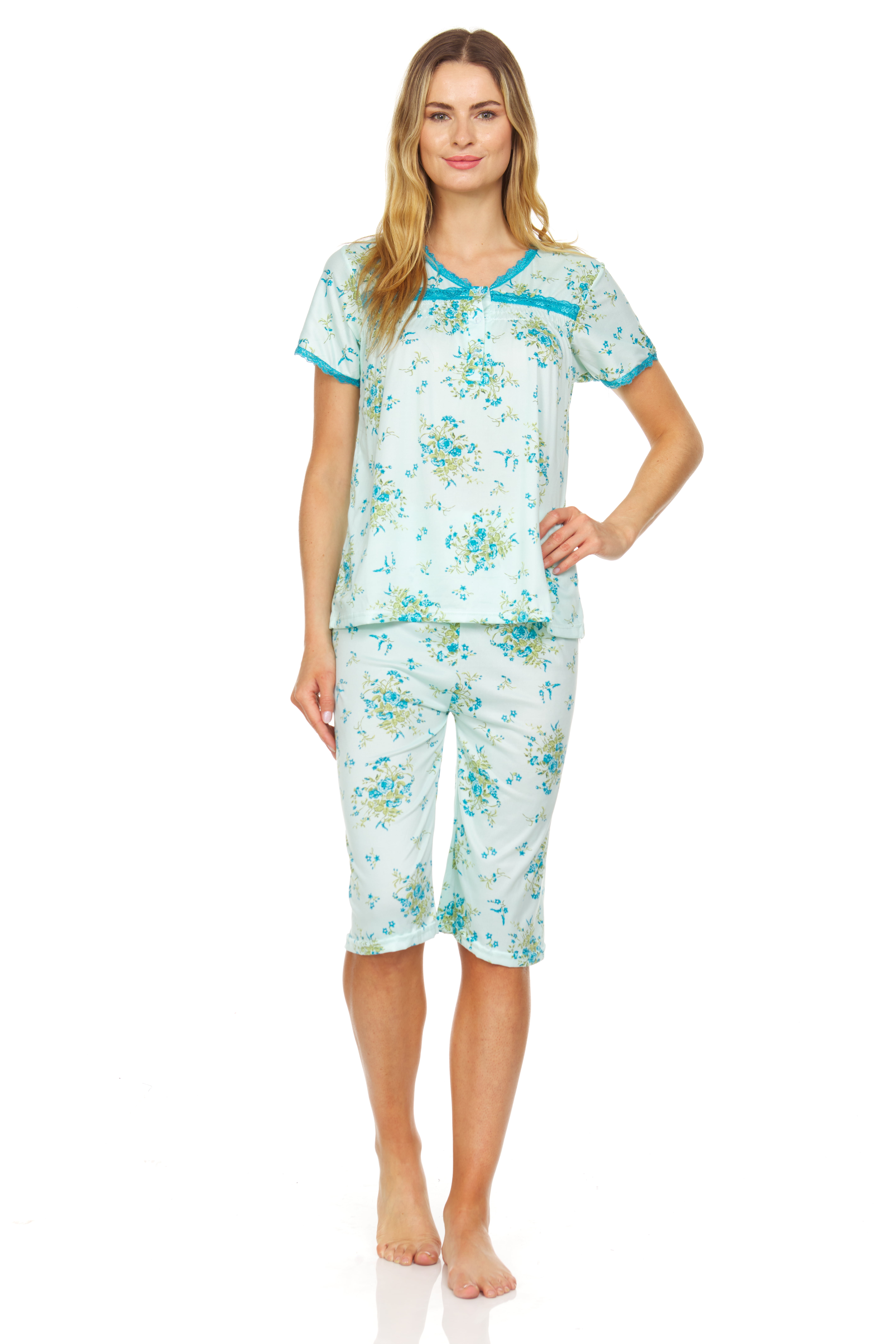 5201C Womens Capri Set Short Sleeve Sleepwear Pajamas Woman Sleep ...