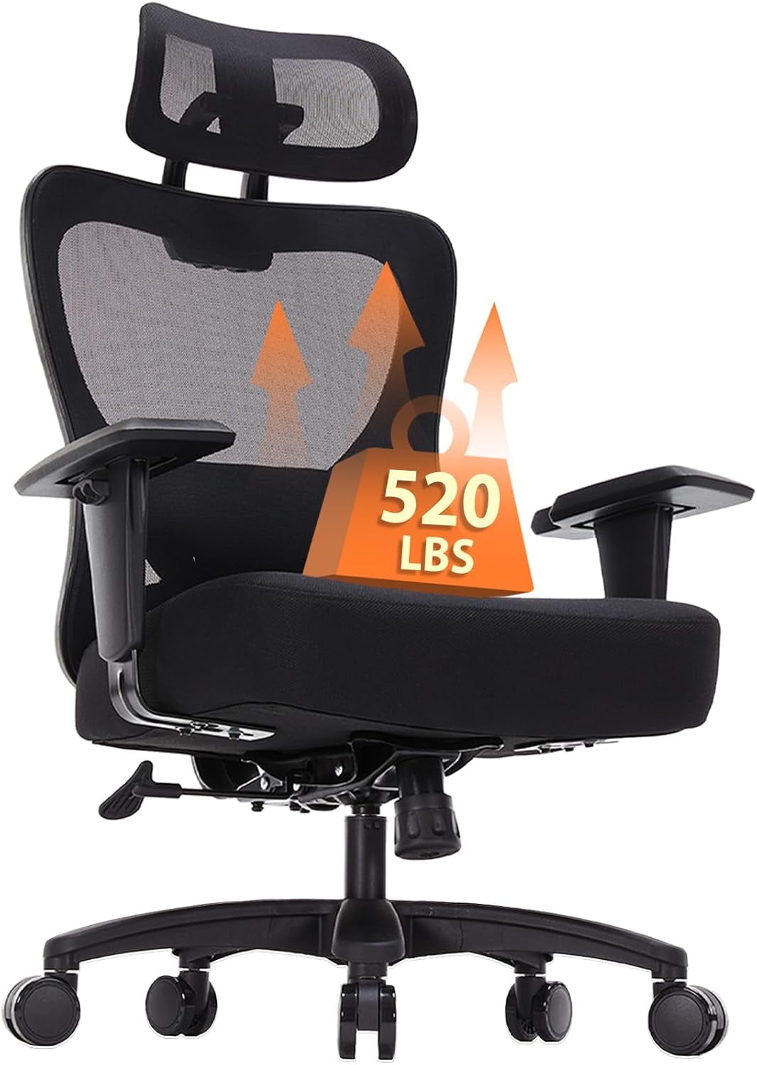 520lbs Big and Tall Office Chair Heavy Duty Office Chair with Adjustable Lumbar Support ...