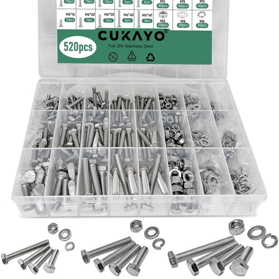 520pcs Hex Bolt and Nuts and Washers Assortment Kit, 304 Stainless ...