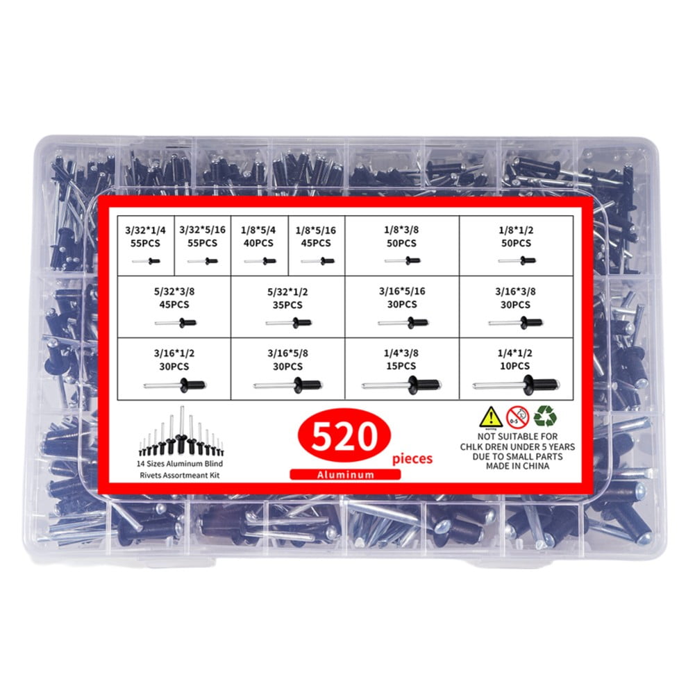 520pcs Rivet Set 14 Sizes of Aluminum Blind Rivets Assorted Blind ...