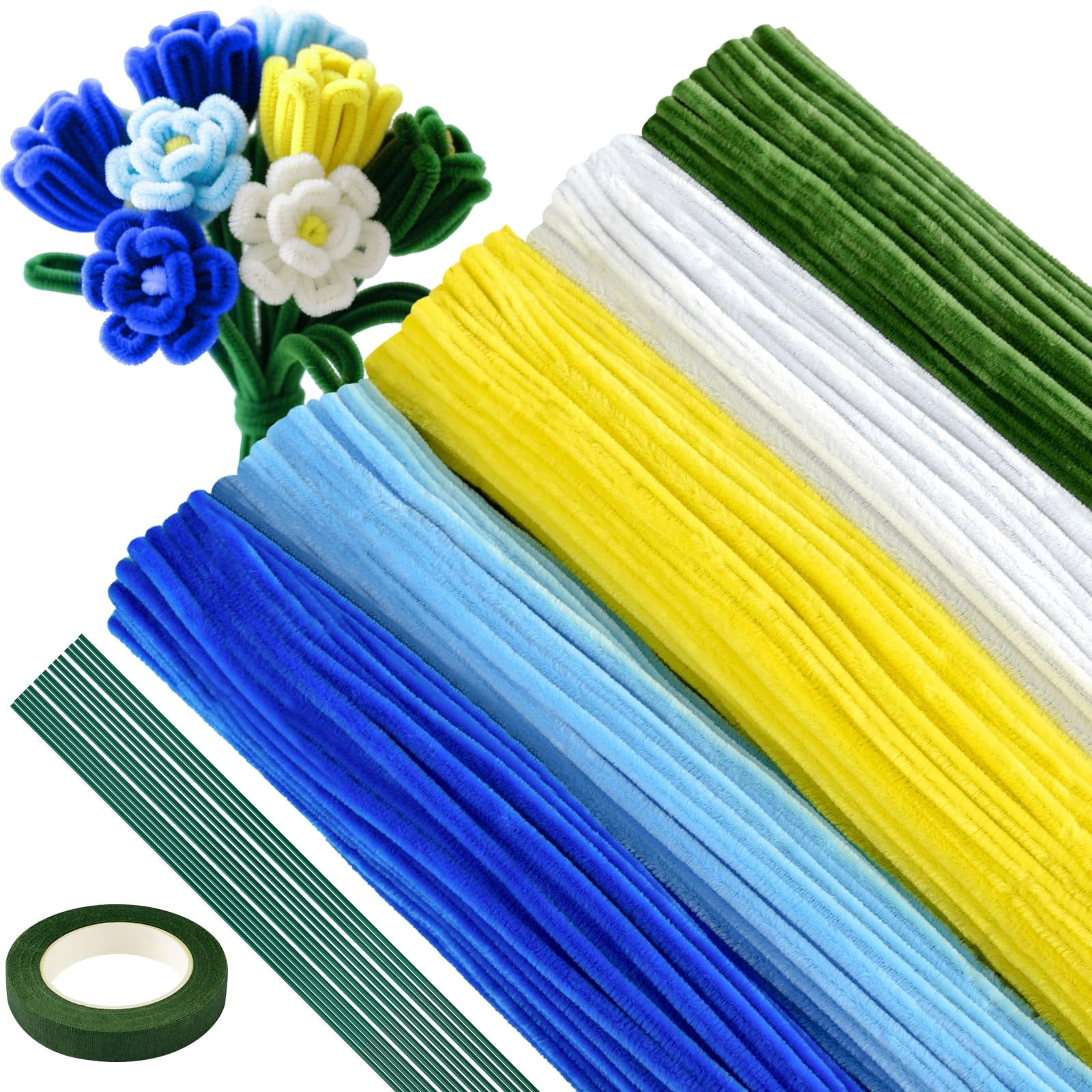 521 Piece Pipe Cleaners Craft Set Blue Yellow Series Pastel Chenille ...
