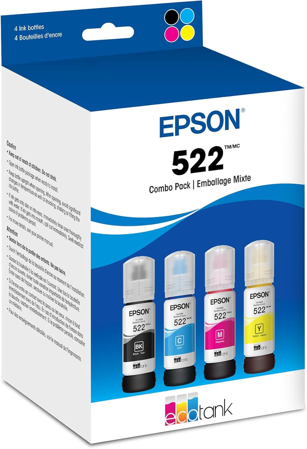 522 EcoTank Ink Ultra-high Capacity Bottle Black & Color Combo Pack ...