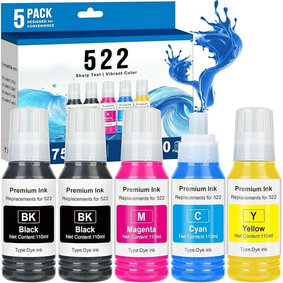 522 High Capacity Ink Refill Bottles Combo Pack for Epson 522 EcoTank ...