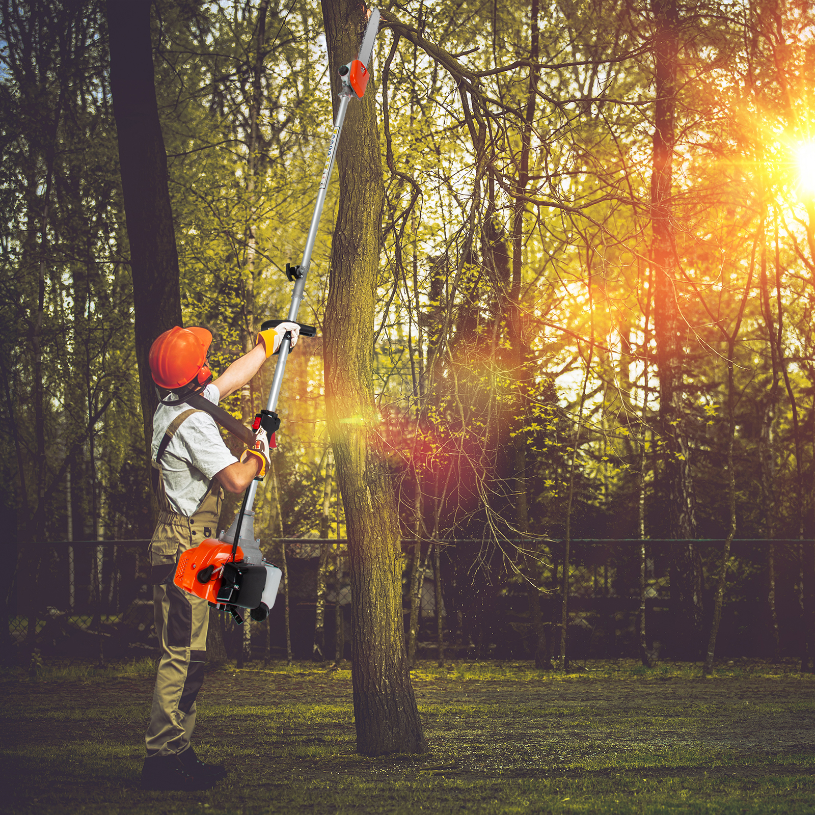 52CC 2 Stroke Chainsaw Pole Saw Pruner Pruning Saw Gas Powered Tree ...