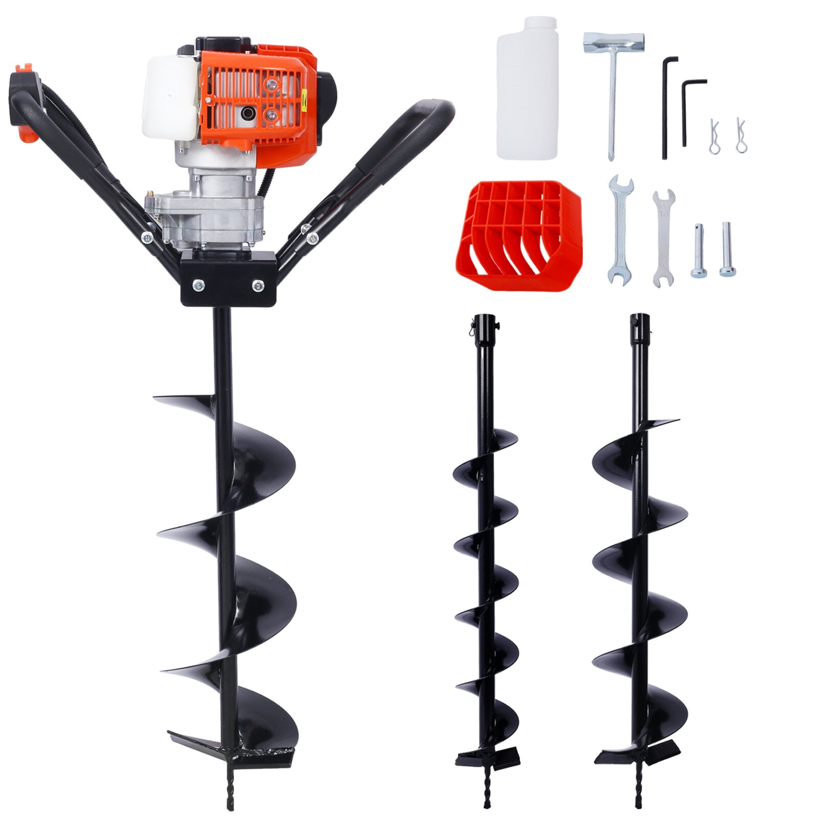 52CC 2-Stroke Gas Post Hole Digger with 4" 6" 8" Auger Bits, One Man ...