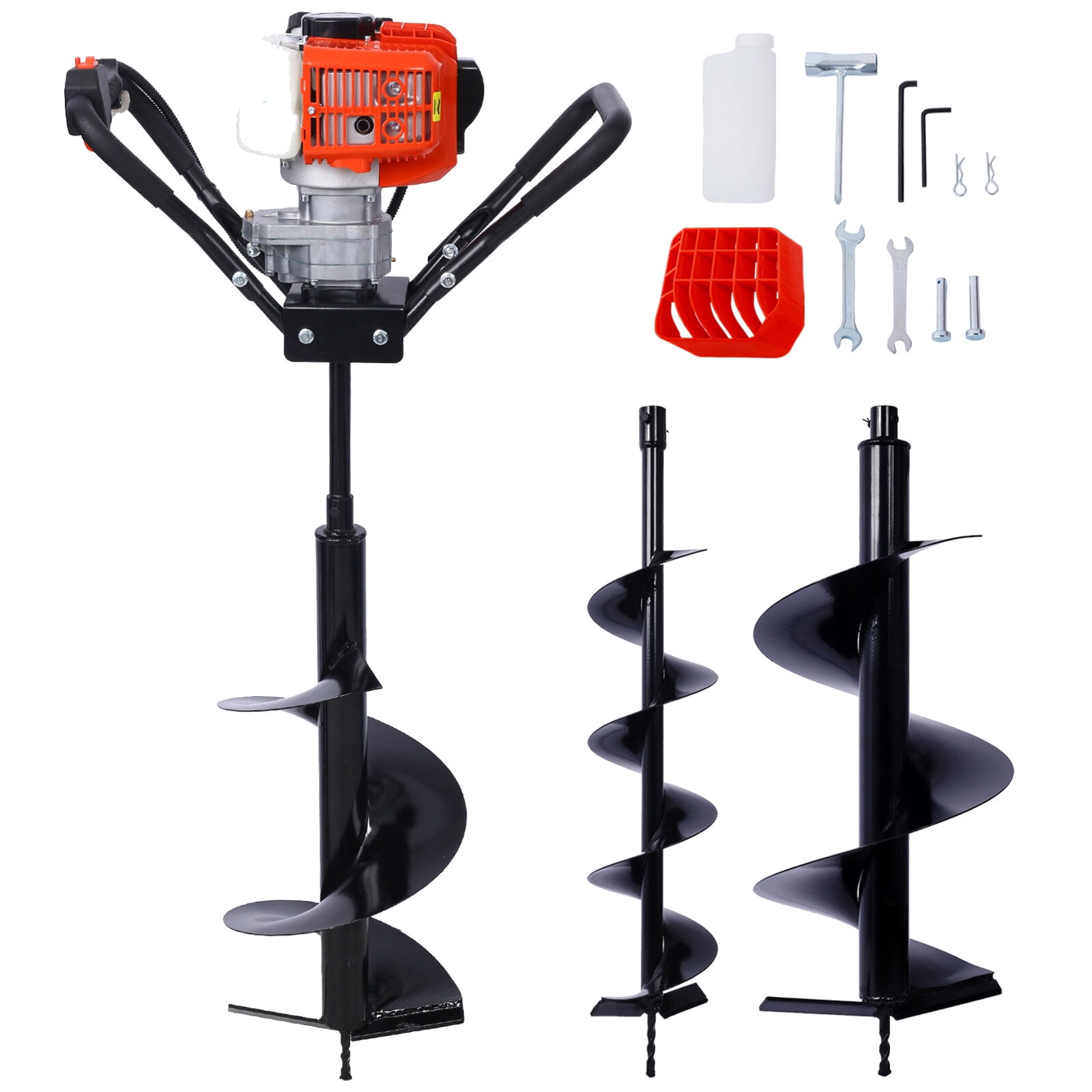 52CC 2-Stroke Gas Post Hole Digger with 6"/10"/12" Auger Bits - 1.7HP ...