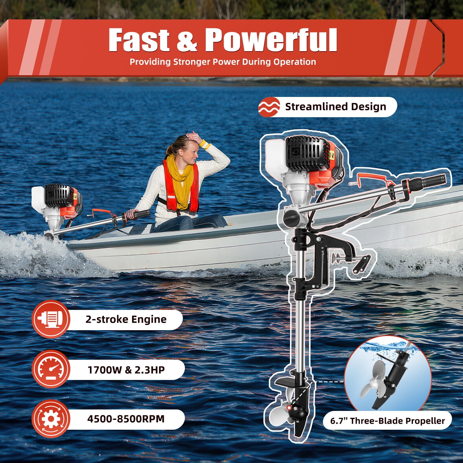 52CC 2 Stroke Outboard Boat Engine Motor Fits All Kinds Of Small Boats ...
