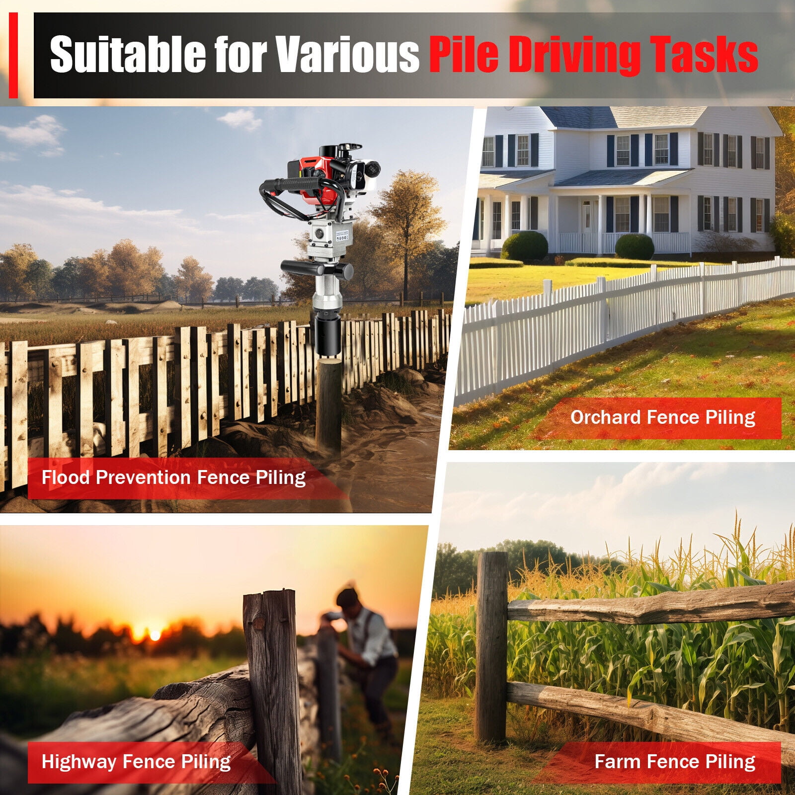 52CC/32.6CC T Post Driver 2 Stroke Motor Push Pile Gas-Powered Fence Jack Hammer - Walmart.com