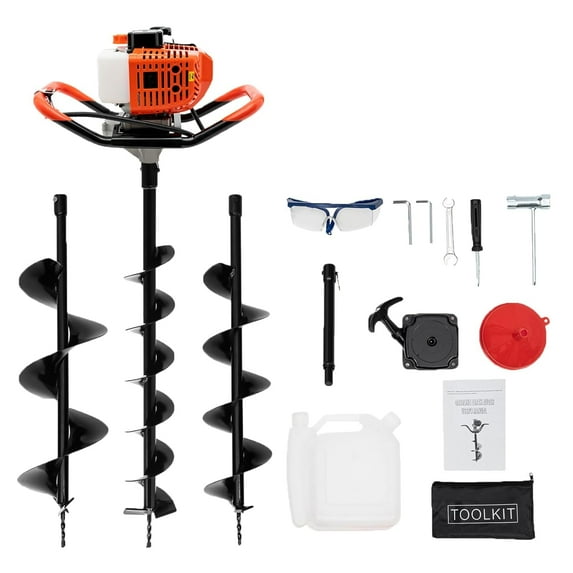 52CC Auger Post Hole Digger, 2-Stroke Gas Powered Earth Auger with 3 ...
