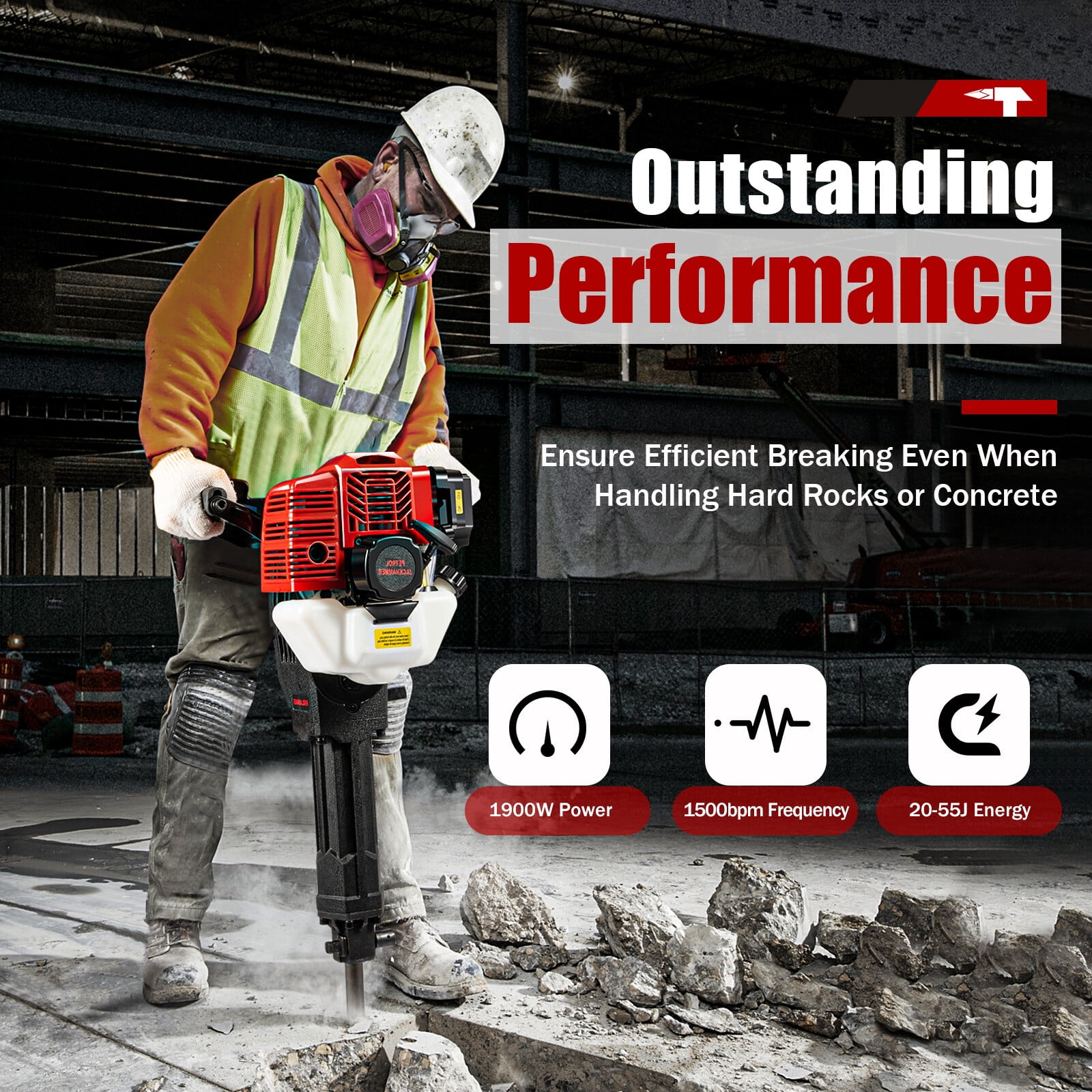 52CC Gas-Powered Demolition Jack Hammer Concrete Breaker Drill w/2 ...