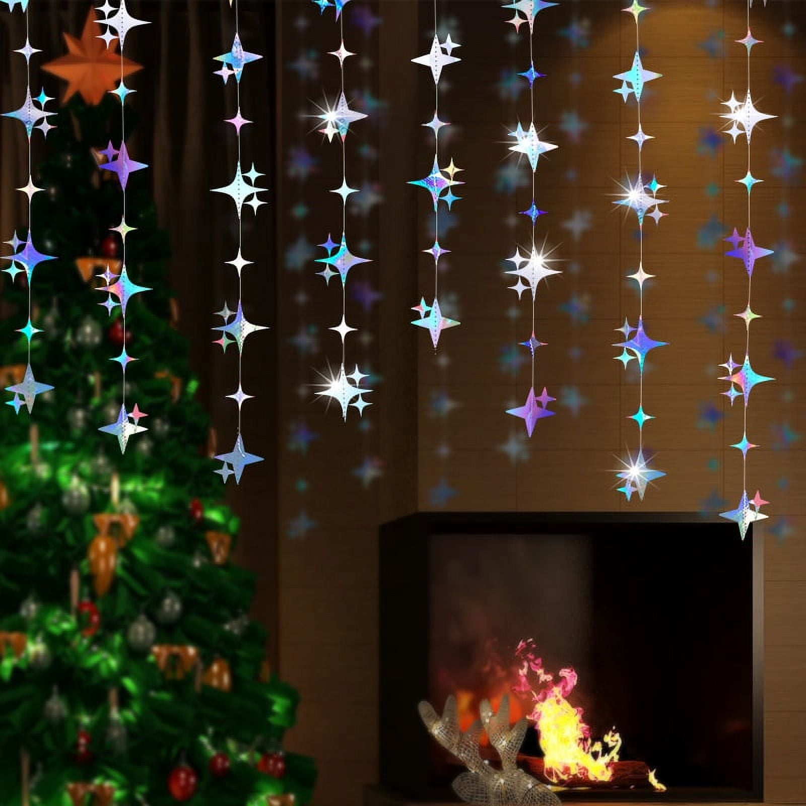 52FT Iridescent Star Garland, Hanging Twinkle Little Star Streamer ...