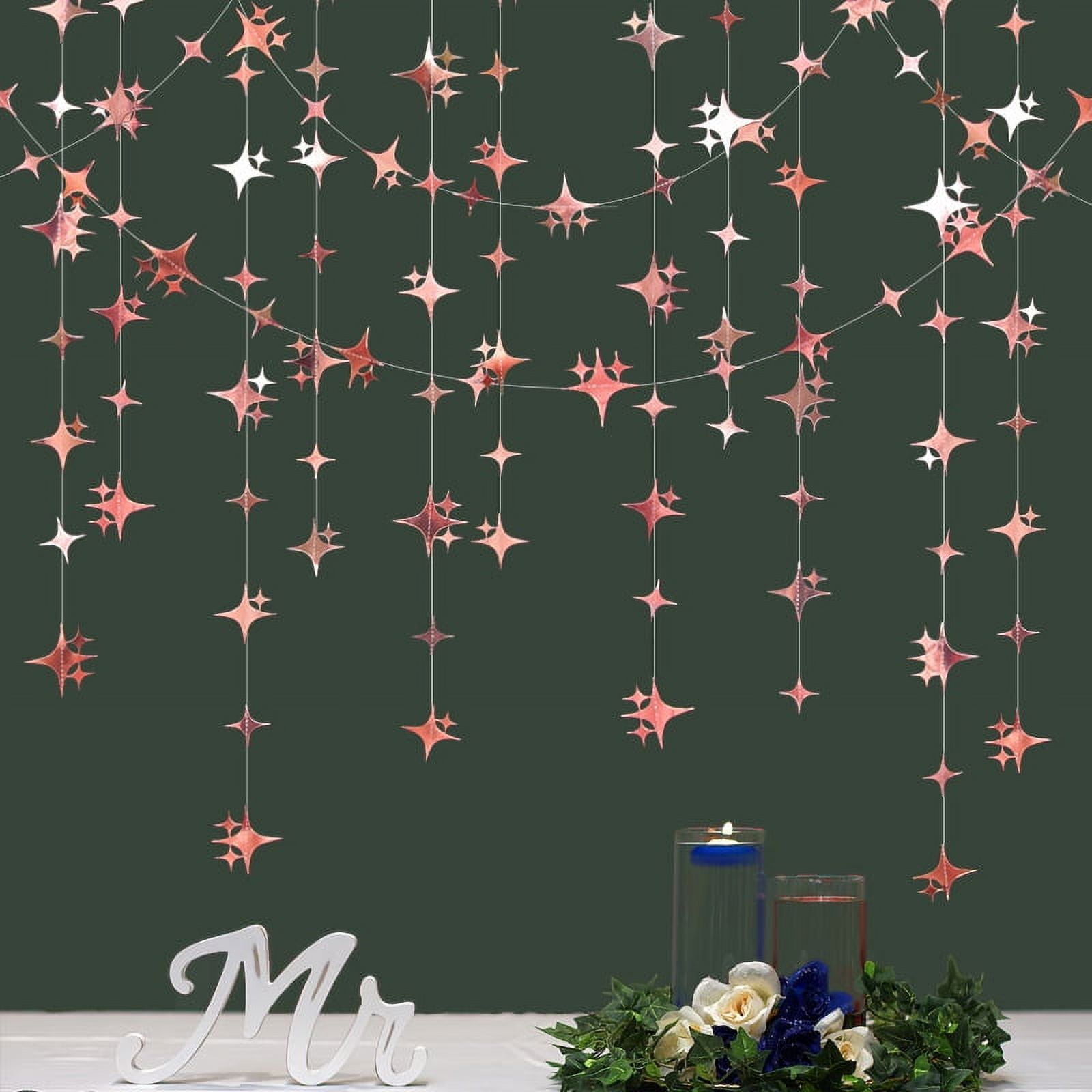 52FT Rose Gold Star Garland, Hanging Twinkle Little Star Streamer ...