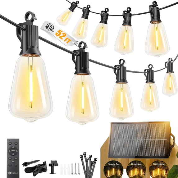 52FT Solar String Lights Outdoor Waterproof, Patio with Remote & Timer ...
