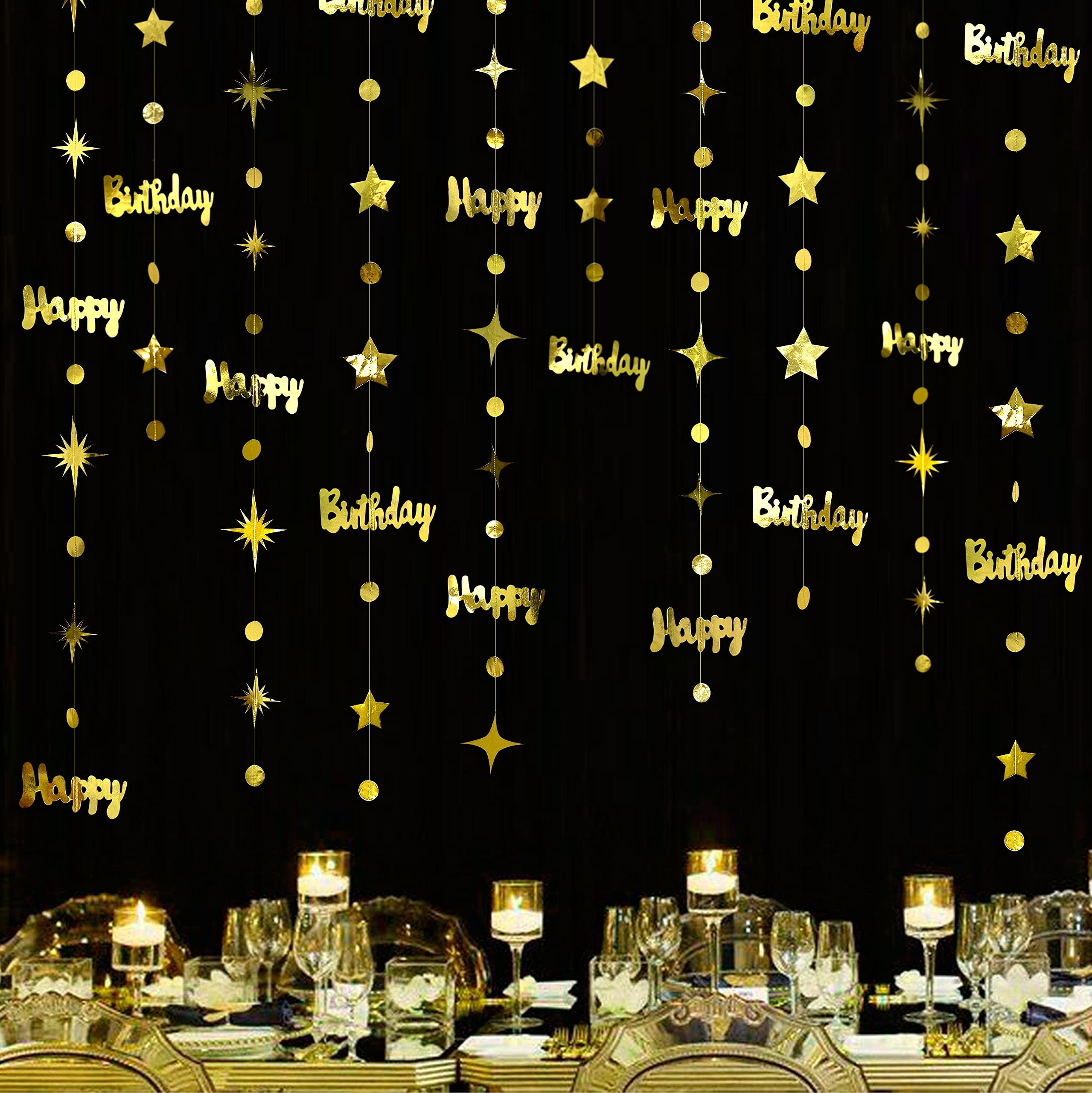 52Ft Gold Happy Birthday Decorations Happy KKS1 Birthday Circle Star ...