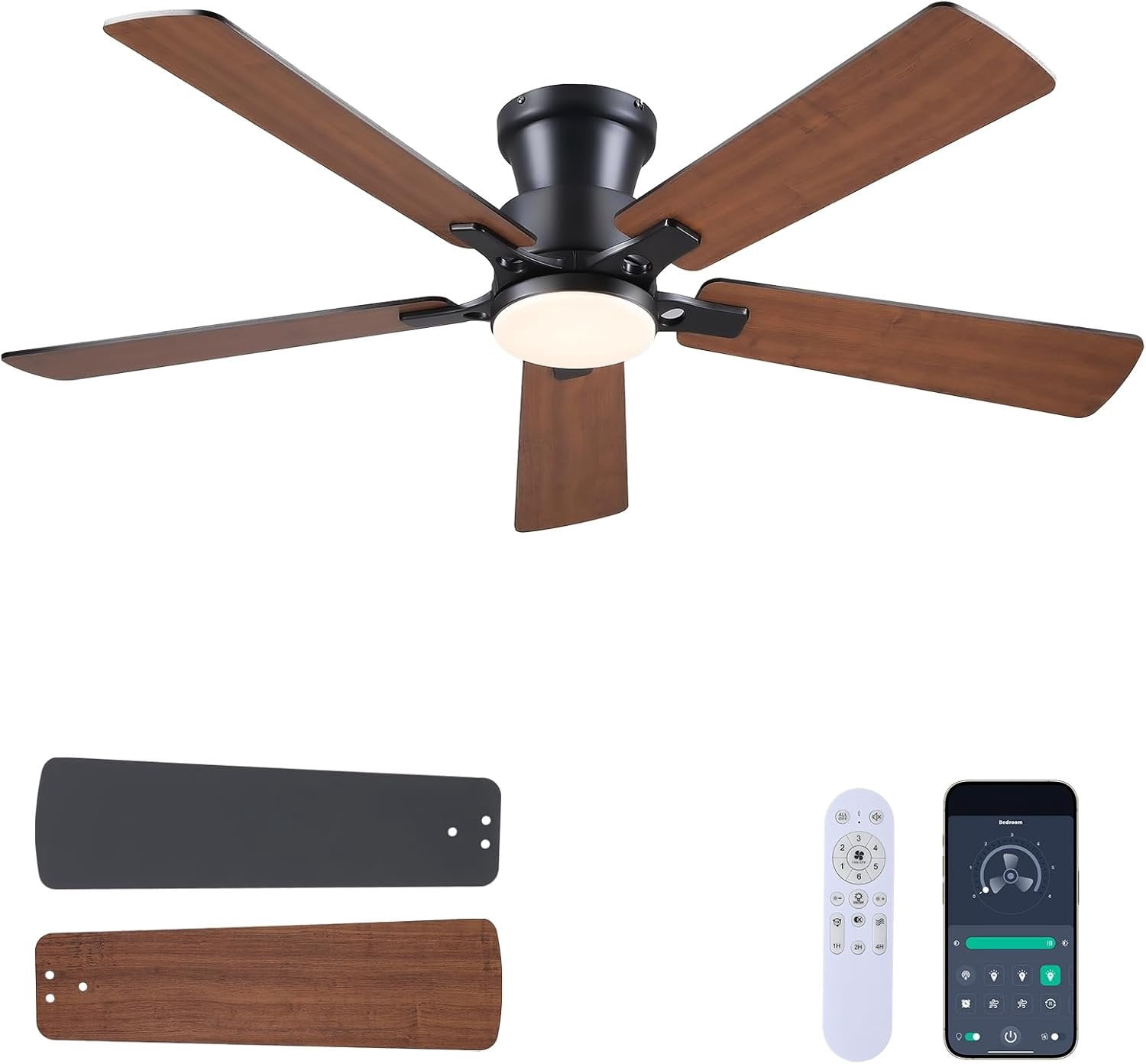 52Inch Ceiling Fan with Lights and Remotes, Modern Flush Mount Ceiling ...