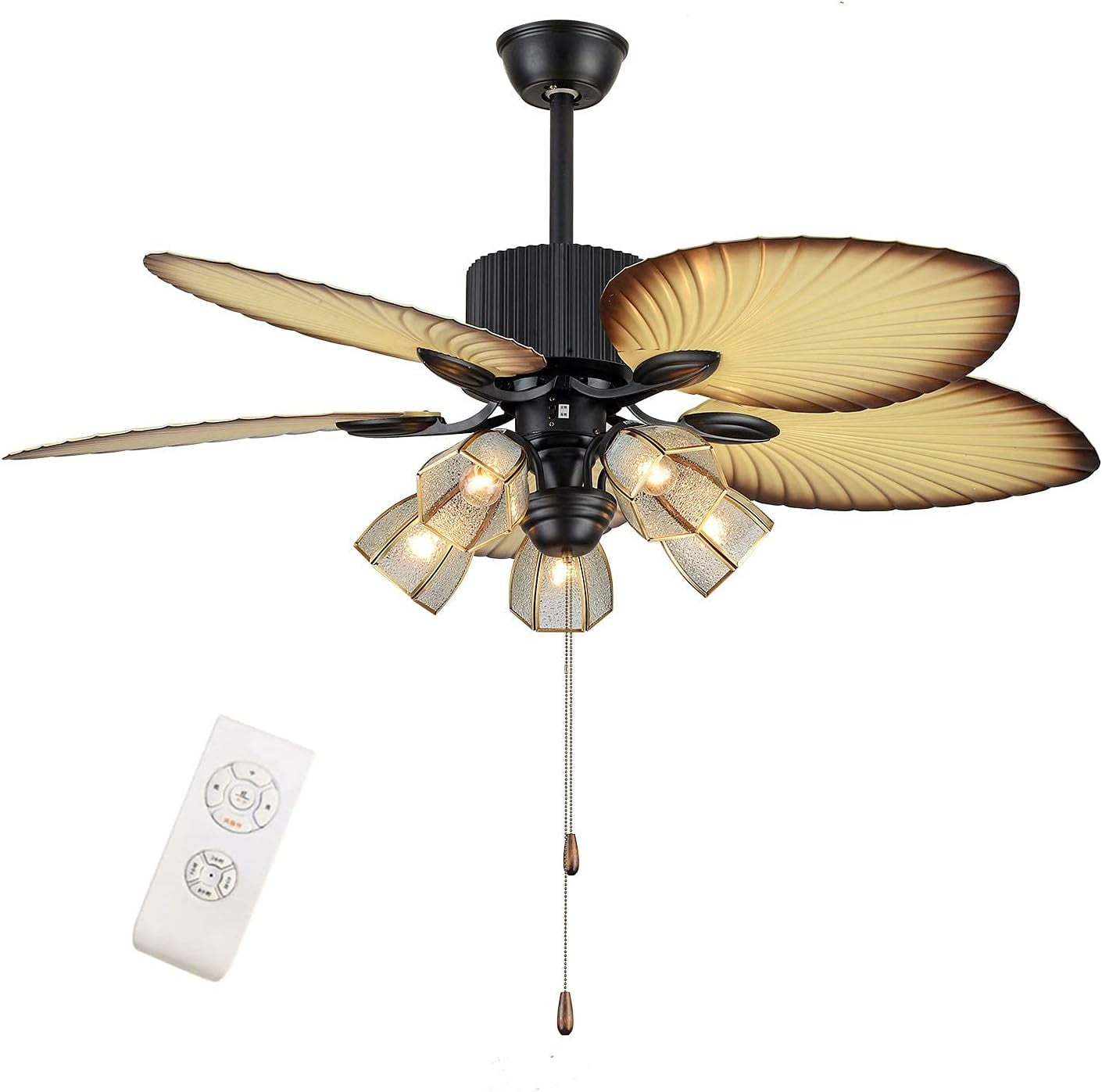 52Inch Palm Ceiling Fan Lights 3 Speed Remote Premium Light Fixtures 5 ...