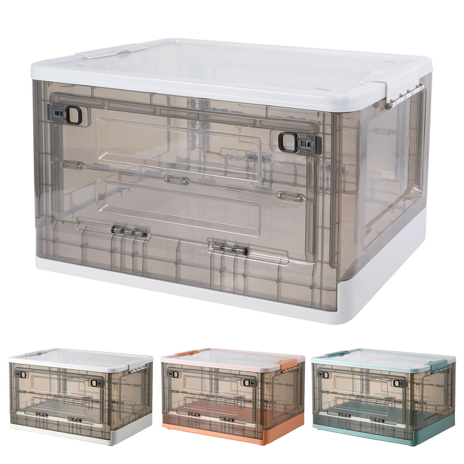 52L Collapsible Storage Bin Clear Plastic Box Container with Lid Wheel ...