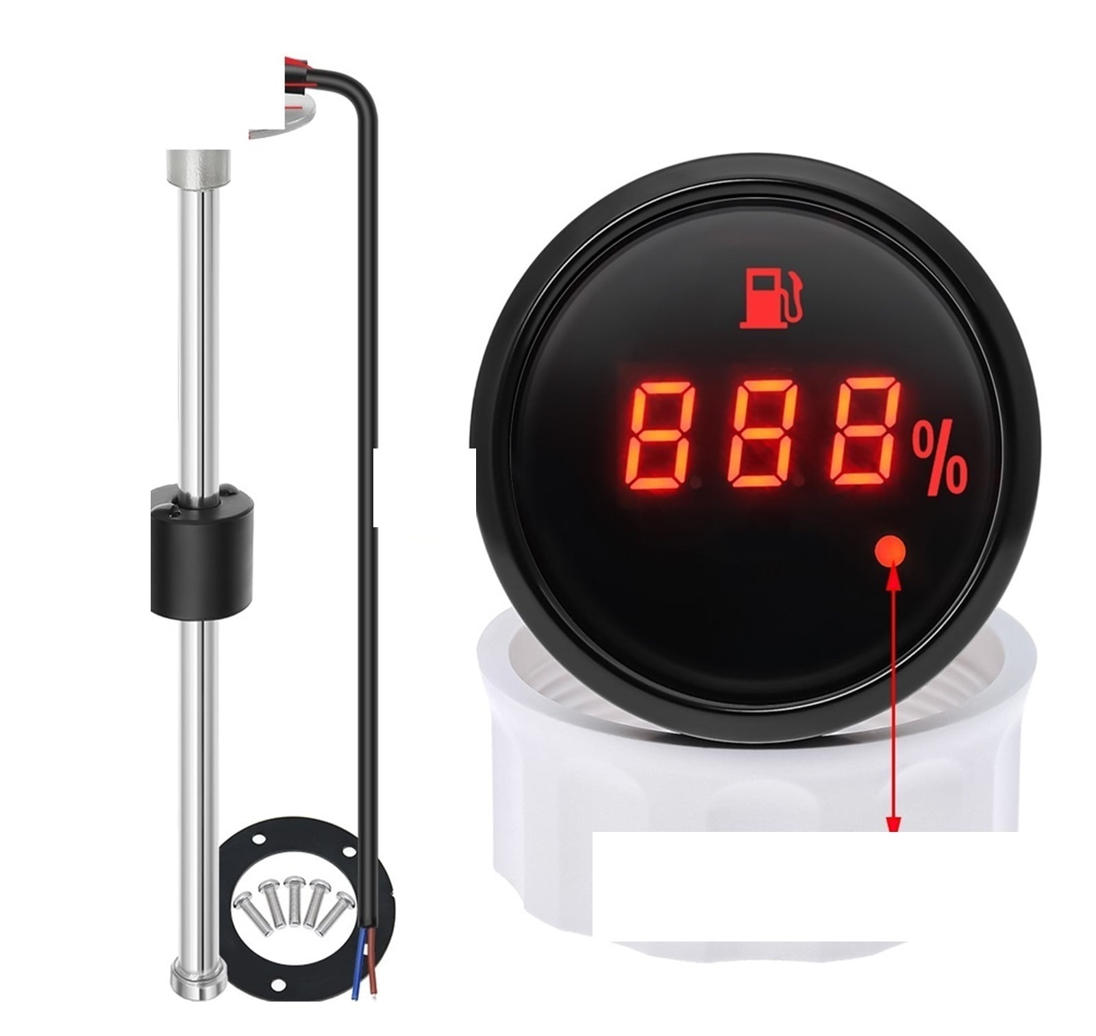 52MM Fuel Level Gauge With Alarm+Stainless Steel Fuel Level Sensor 100-600mm Fit Gasoline Diesel ...