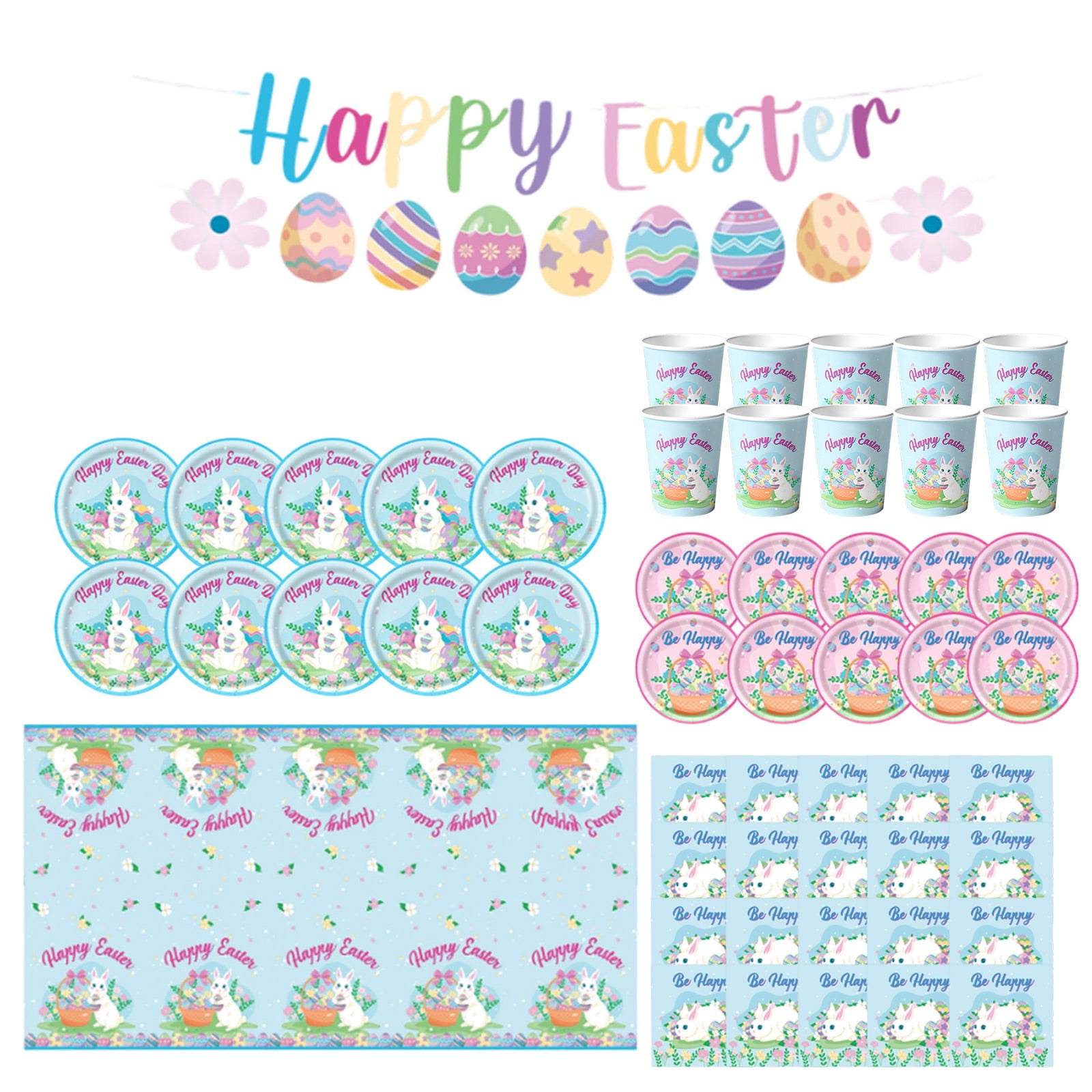 52PCS Easter Bunny & Egg Party Decoration Set, Spring Themed Paper ...