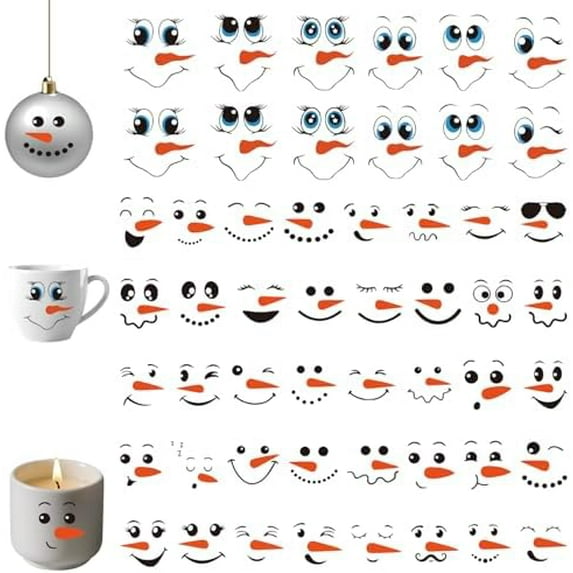 52PCS Snowman Face Stickers for Crafts, Snowman Face Decals for ...