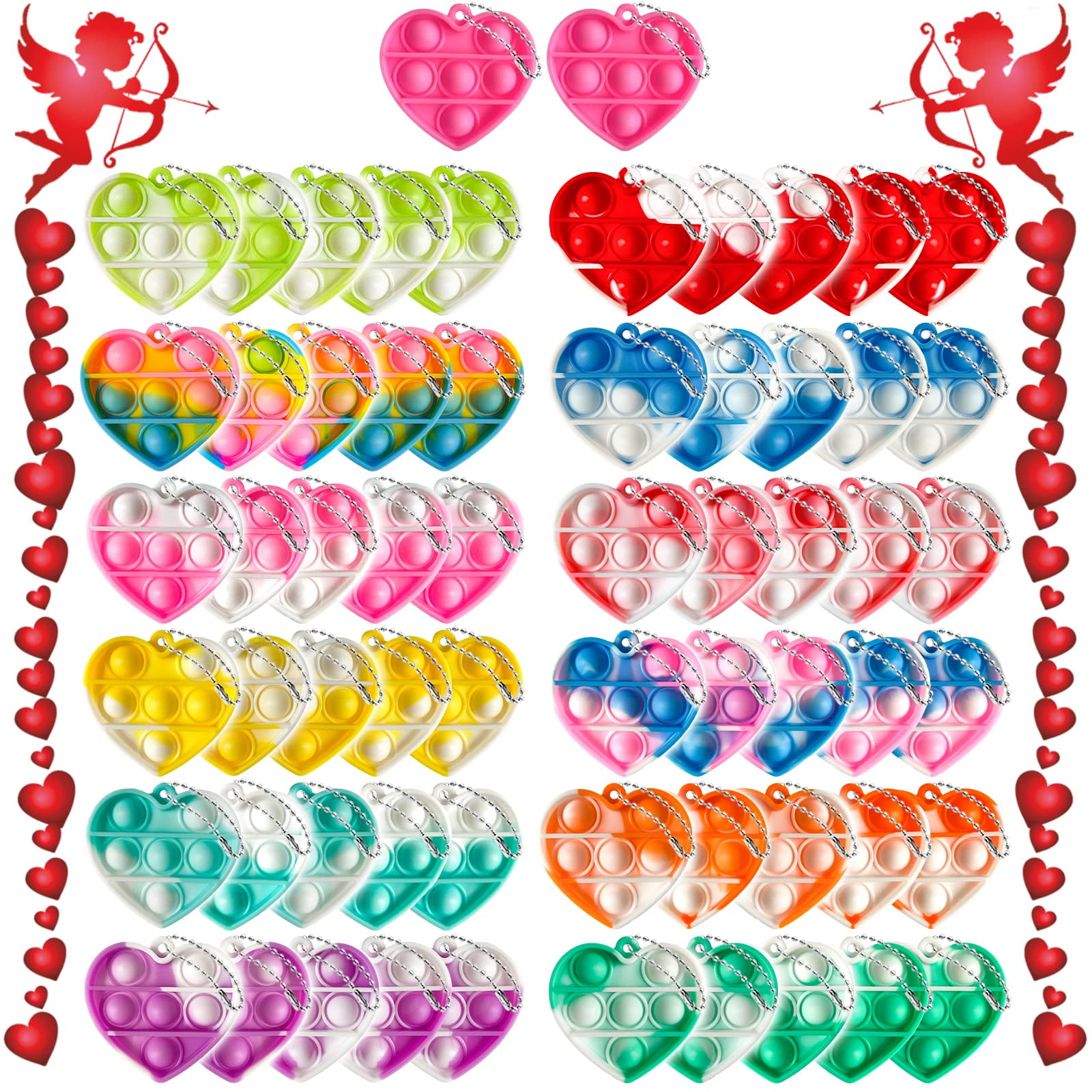 52PCS Valentine's Day Mini Pop Keychain Fidget Toy,Heart Simple Mini ...
