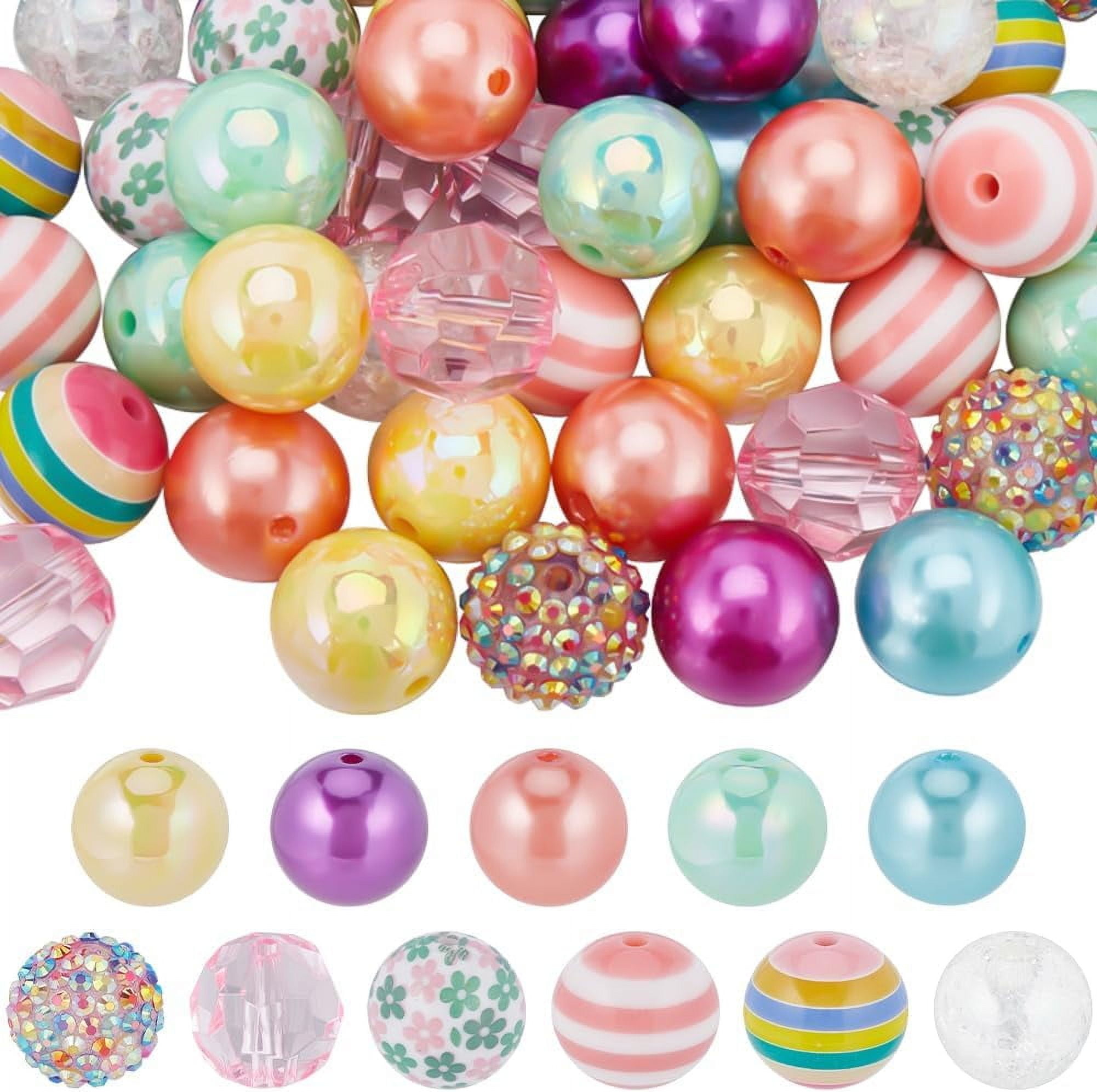 52Pcs 11 Styles 20 mm Acrylic Beads Bulk Gum Bead Kit Opaque Colorful ...