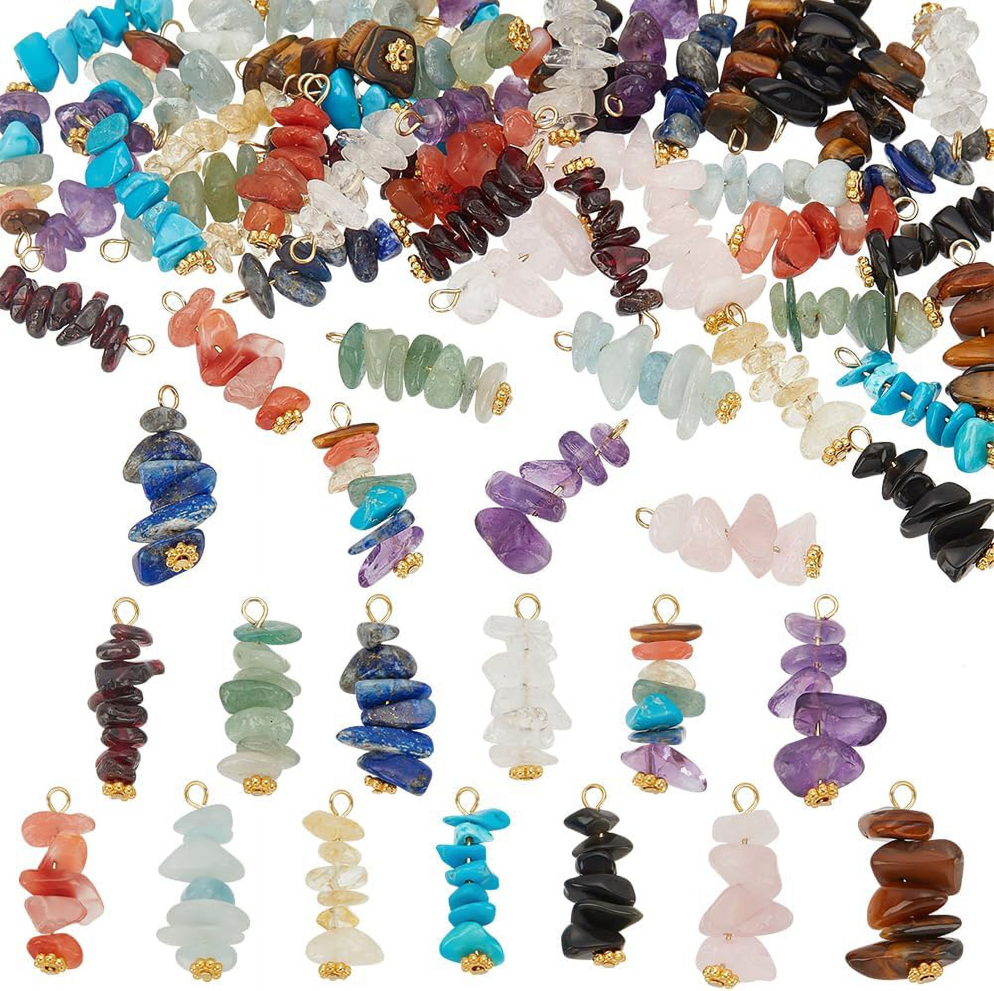 52Pcs 13 Styles Natural Mixed Gemstone Chip Pendants with Golden Tone ...