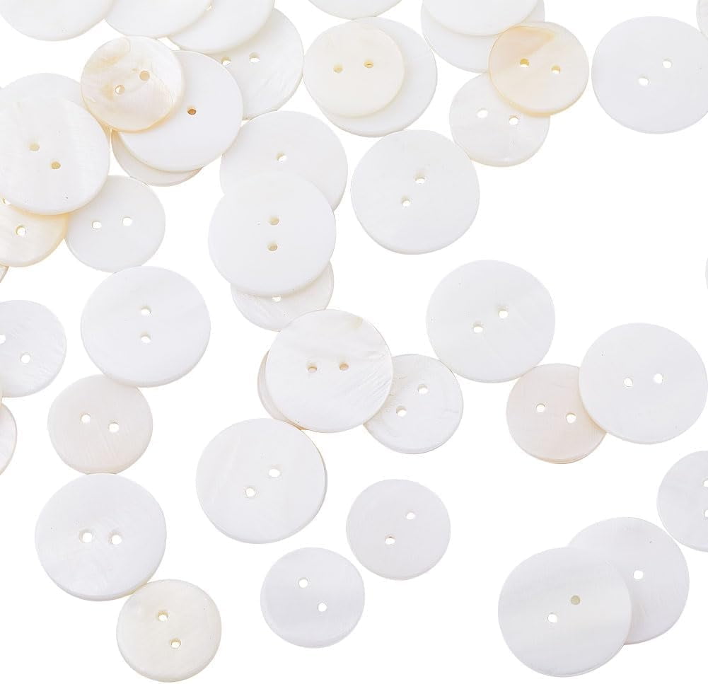 52Pcs 2 Sizes White Shell Buttons Flat Round Pearl Button Natural ...