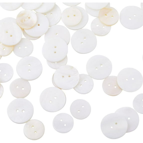 52Pcs 2 Sizes White Shell Buttons Flat Round Pearl Button Natural ...