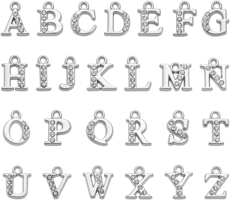 52Pcs 26 Styles A-Z Alphabet Letters Charms Alloy Rhinestone Charms ...