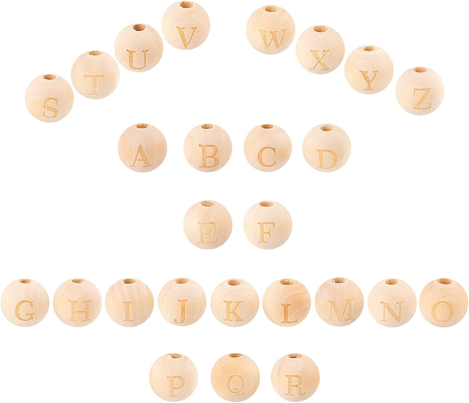 52Pcs A~Z Wood Alphabet Letter Beads Round Wooden Loose Beads with Hole ...