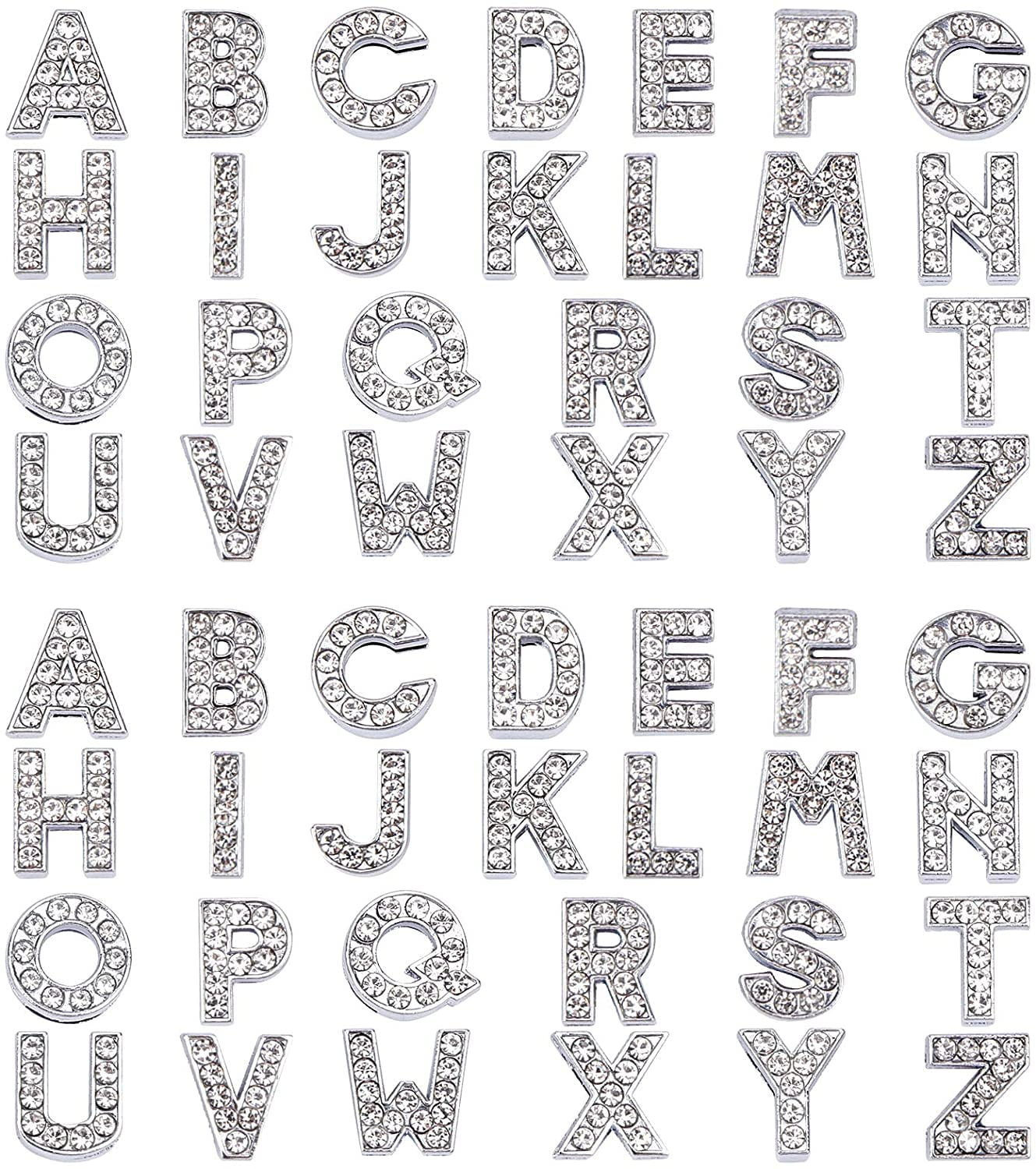 52Pcs Alphabet A-Z Letter Slide Charm Rhinestone Beads 8mm Hole Slide ...