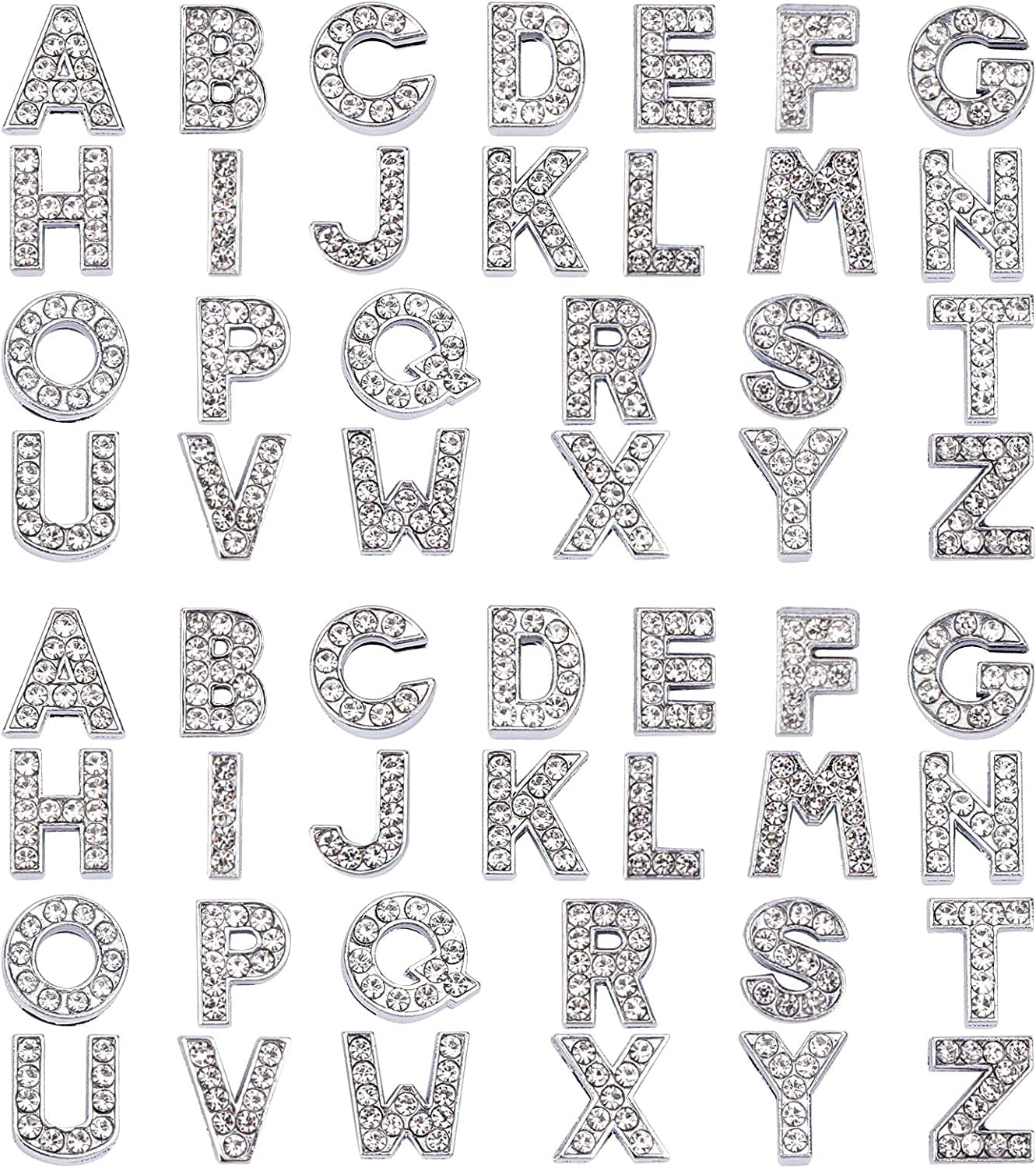 52Pcs Alphabet A-Z Letter Slide Charm Rhinestone Beads 8mm Hole Slide ...
