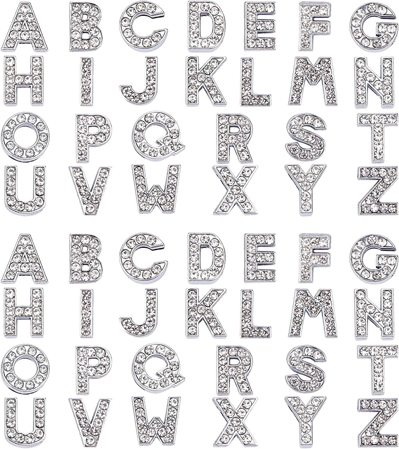 52Pcs Alphabet A-Z Letter Slide Charm Rhinestone Beads 8mm Hole Slide ...