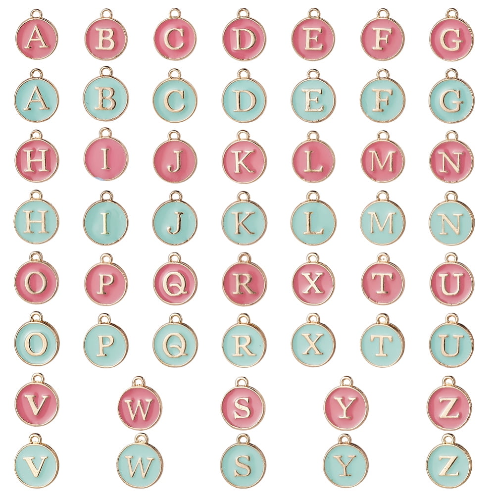 52Pcs Alphabet Letter Charms Alloy Enamel Sequins 26 Letter A-Z Charms ...
