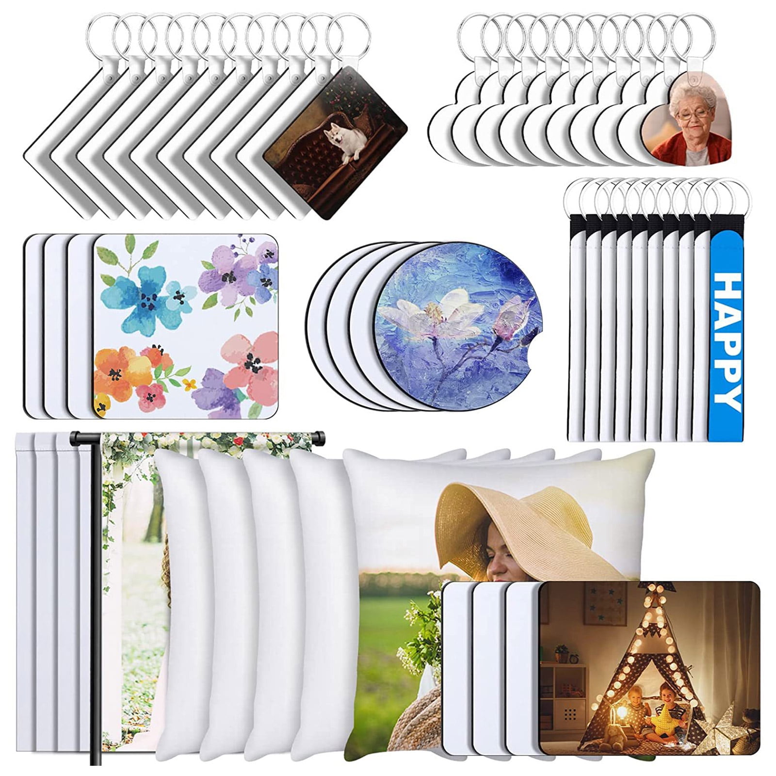 52Pcs Blank Sublimation Products Heat Transfer Keychain Blank Keychain ...