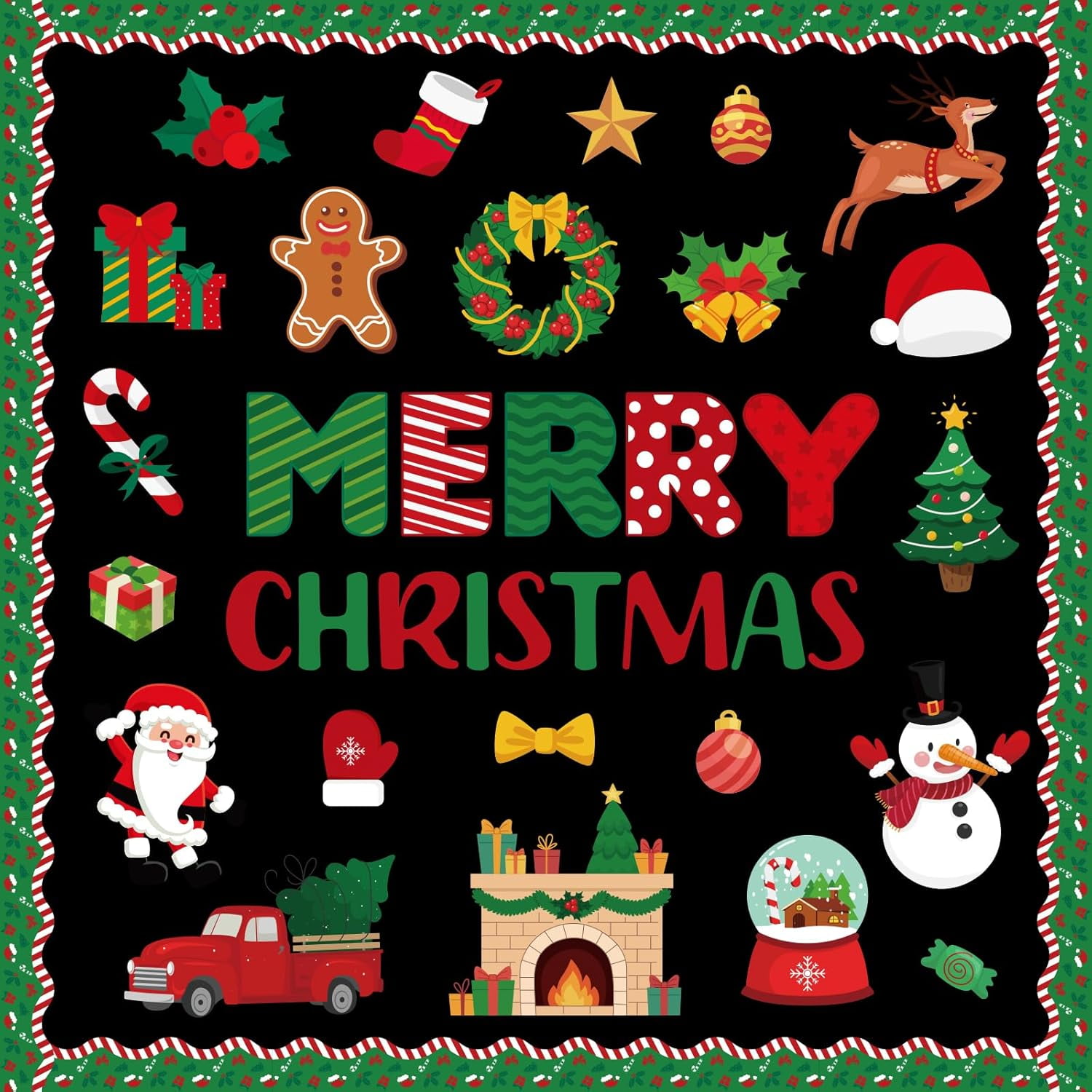 52Pcs Christmas Bulletin Board Decorations Set, Merry Christmas Holiday ...