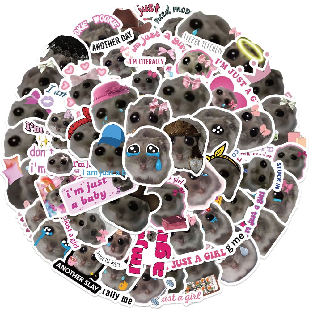 52Pcs Sad Hamster Meme Stickers Set,Kawaii Meme Cute Sad Hamster Waterproof Sticker Decals for ...