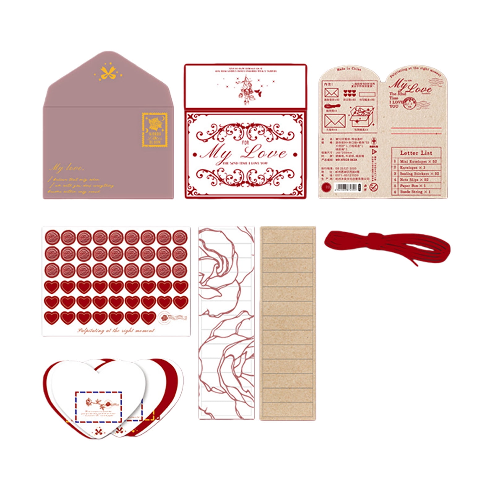 52Pcs Tiny Heart Shape Envelope and Small Stationary Letter Paper Set ...