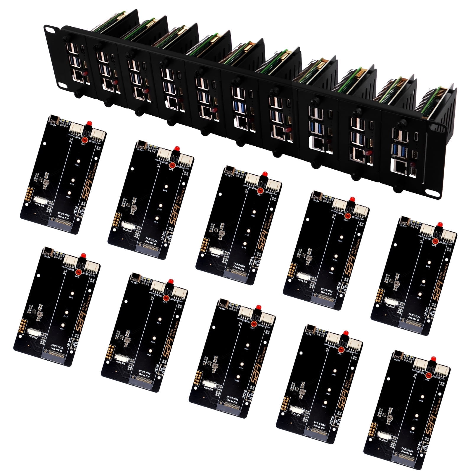 52Pi 2U Rack Mount for Raspberry Pi5 with 10 PCIE NVME Board Supports M ...