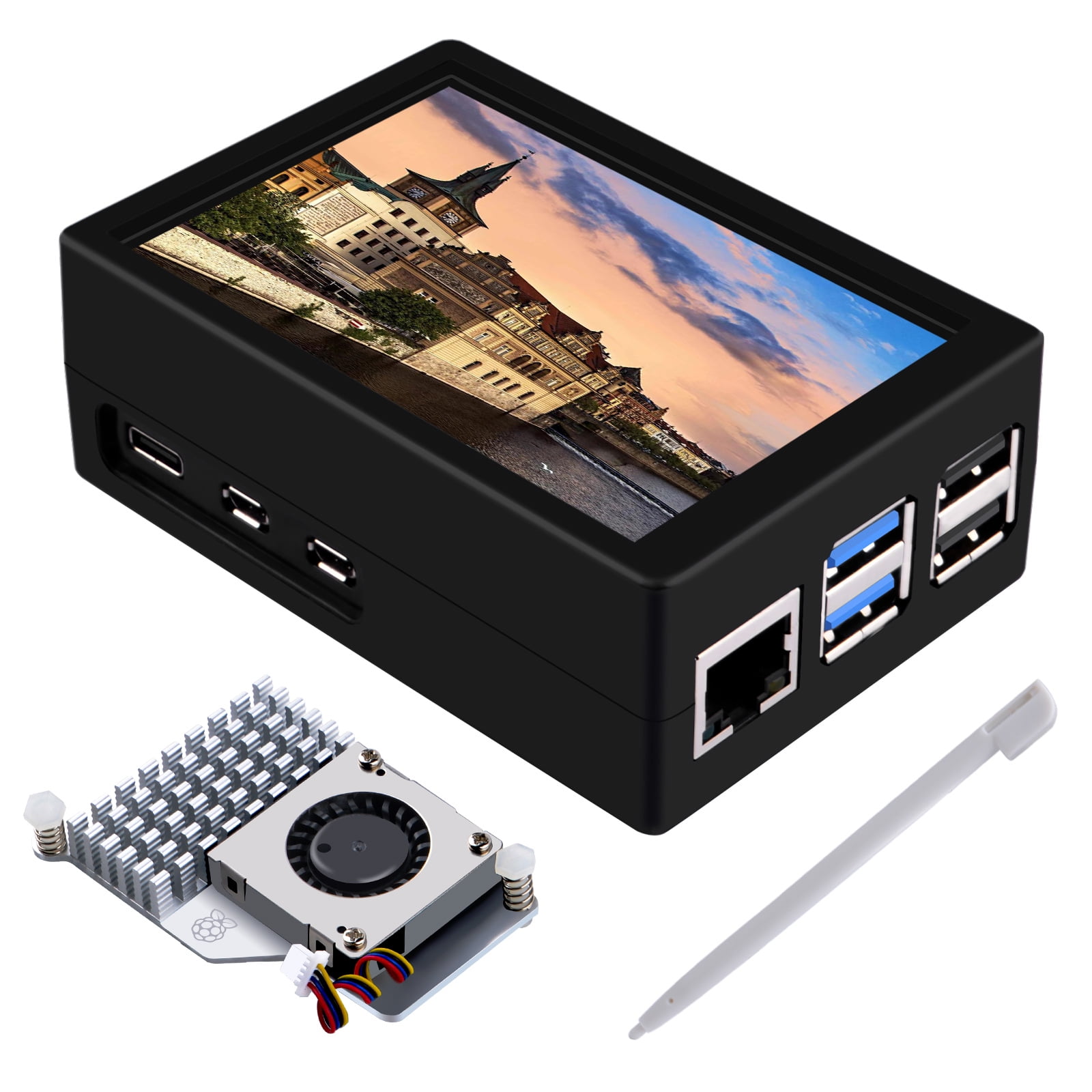 52Pi 3.5 inch HDMI Touch Screen with Case for Raspberry Pi 5, w/ Official Active Cooler for Pi 5 ...