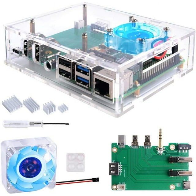 52Pi Acrylic Set-top Box Kit for Raspberry Pi, Pi 4 Case with Fan+ Pi 4 ...