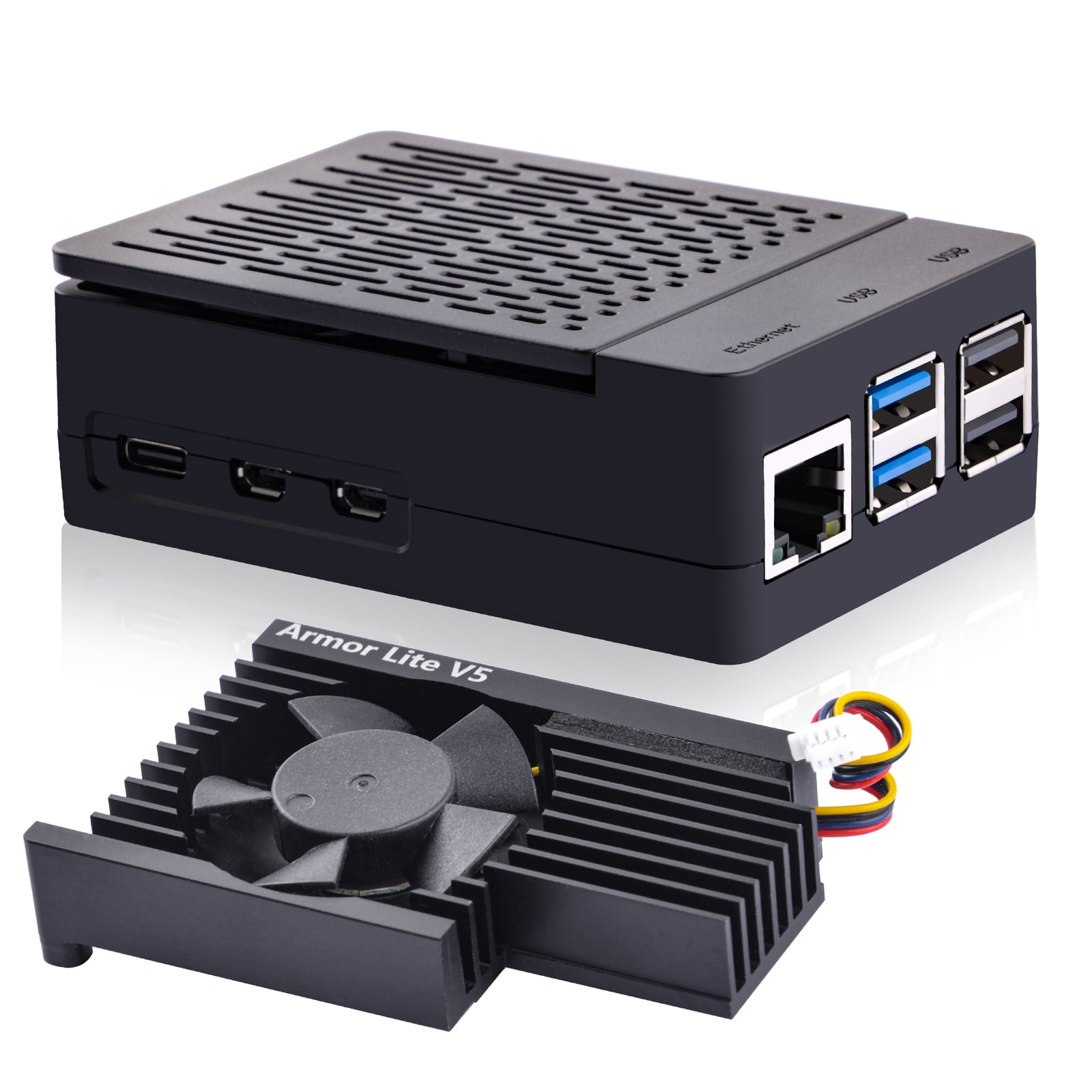 52Pi Black Case for Raspberry Pi 5, Pi 5 Case with Armor Lite V5 Active ...